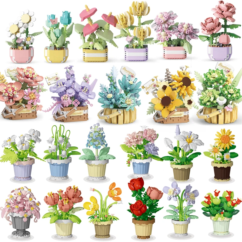 More-Types-Mini-Flower-Bouquet-Micro-Building-Blocks-Bonsai-Potted ...