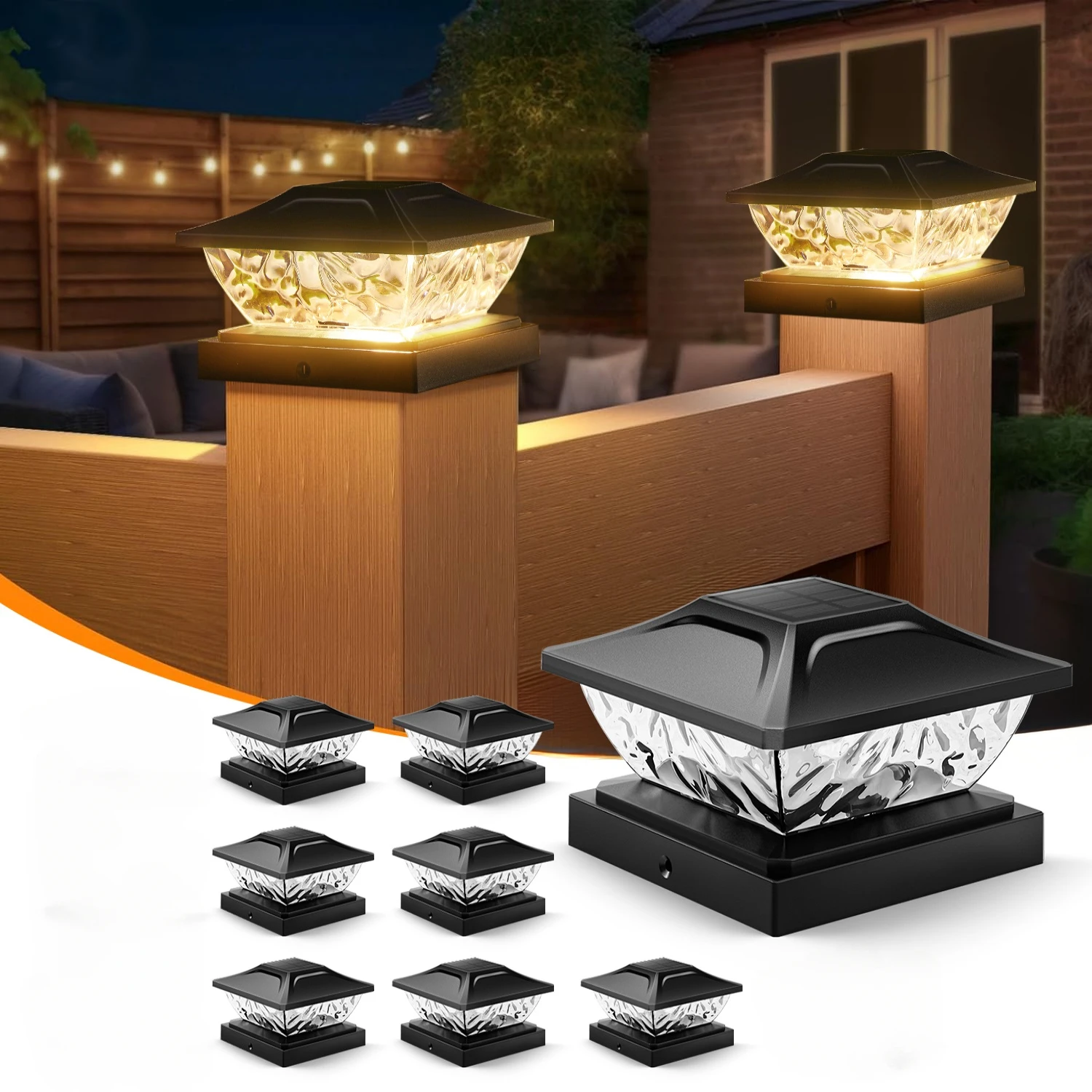 8 Pack 2 Mode Bright Solar Post Lights Solar Powered Deck Lights for