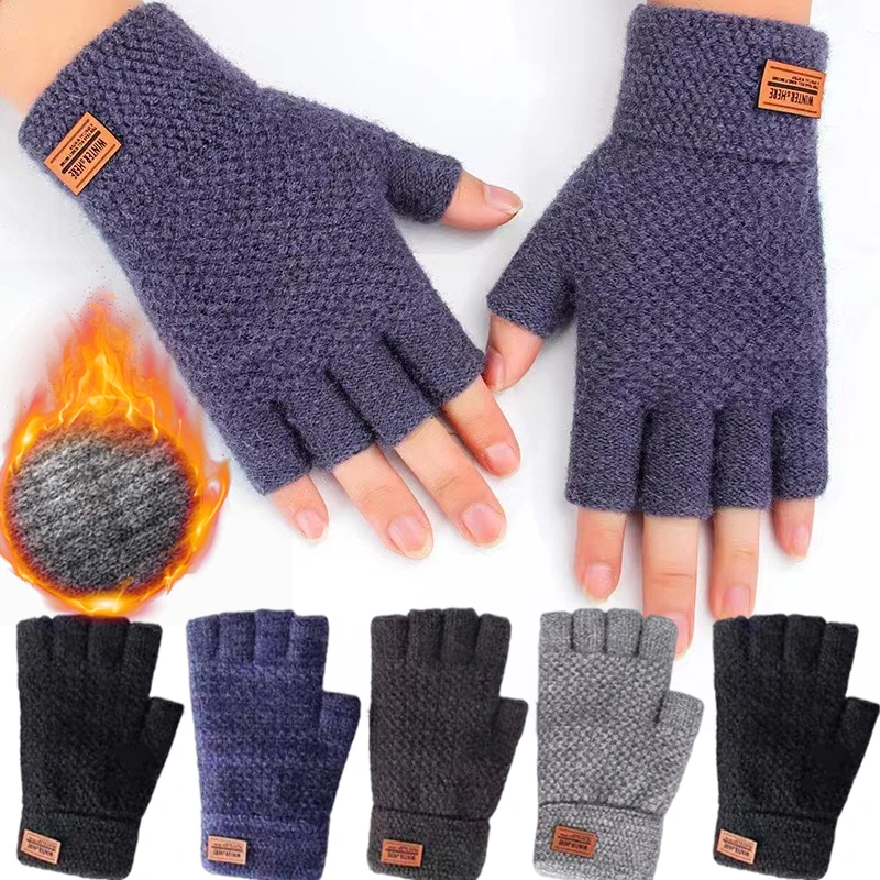 Winter-Fingerless-Gloves-for-Men-Half-Finger-Writting-Office-Knitted ...