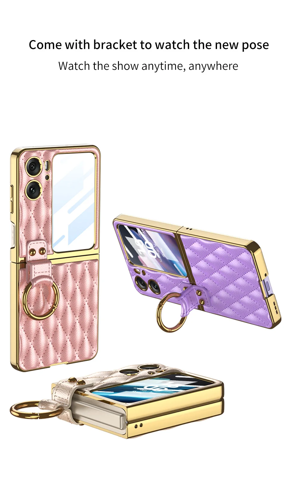 GKK Rhombic Leather Plating Case for OPPO Find N2 Flip