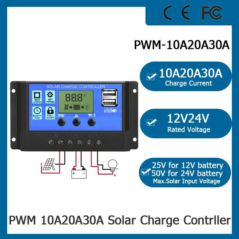 Solar Pv Charge Controller 30a/20a/10a 12v 24v With Lcd Display And ...