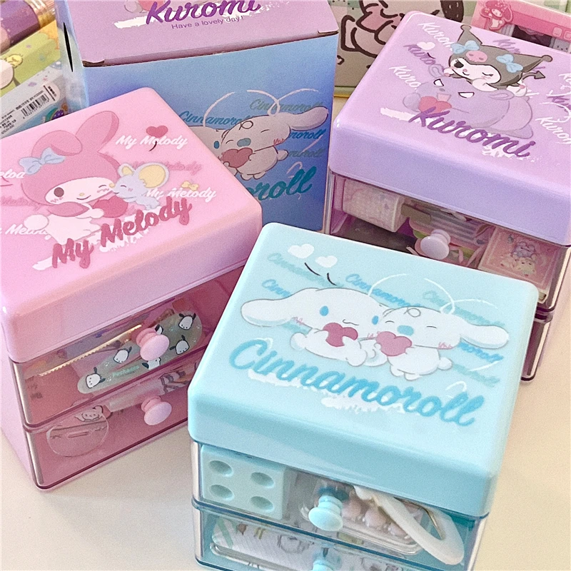 Kawaii My Melody Kuromi Cinnamoroll Desktop Flip Double Jewelry Box ...