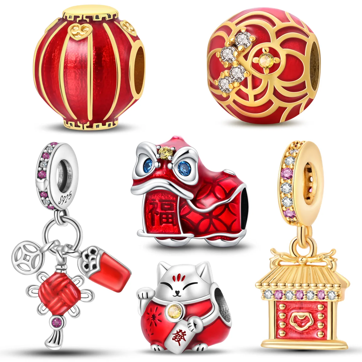 925-Sterling-Silver-Chinese-Elements-Charms-Beads-Chinese-Red-Knot ...