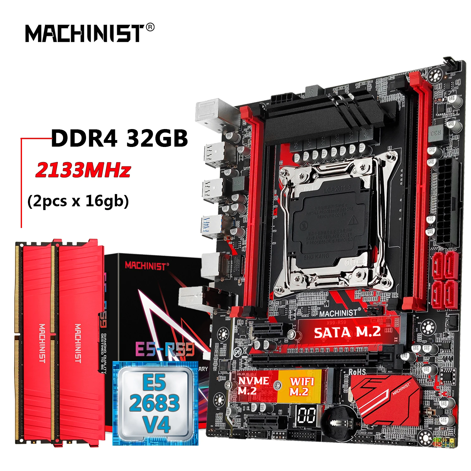 Machinist X99 Motherboard Combo Lga 2011 3 E5 2683 V4 Kit Cpu Xeon Ddr4