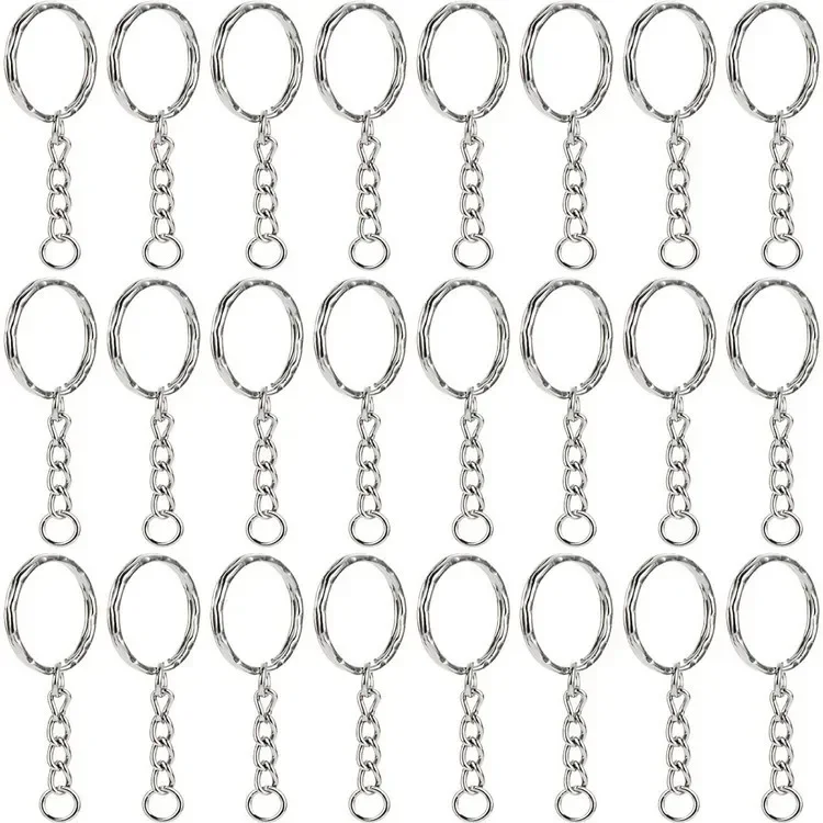 100 Pieces Key Pendants Key Chains Metal Blank Key Rings Split Rings ...