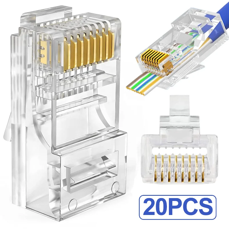 20-5PCS-Rj45-Cat5-Pass-Through-Connector-Network-Unshielded-Cable-RJ-45 ...