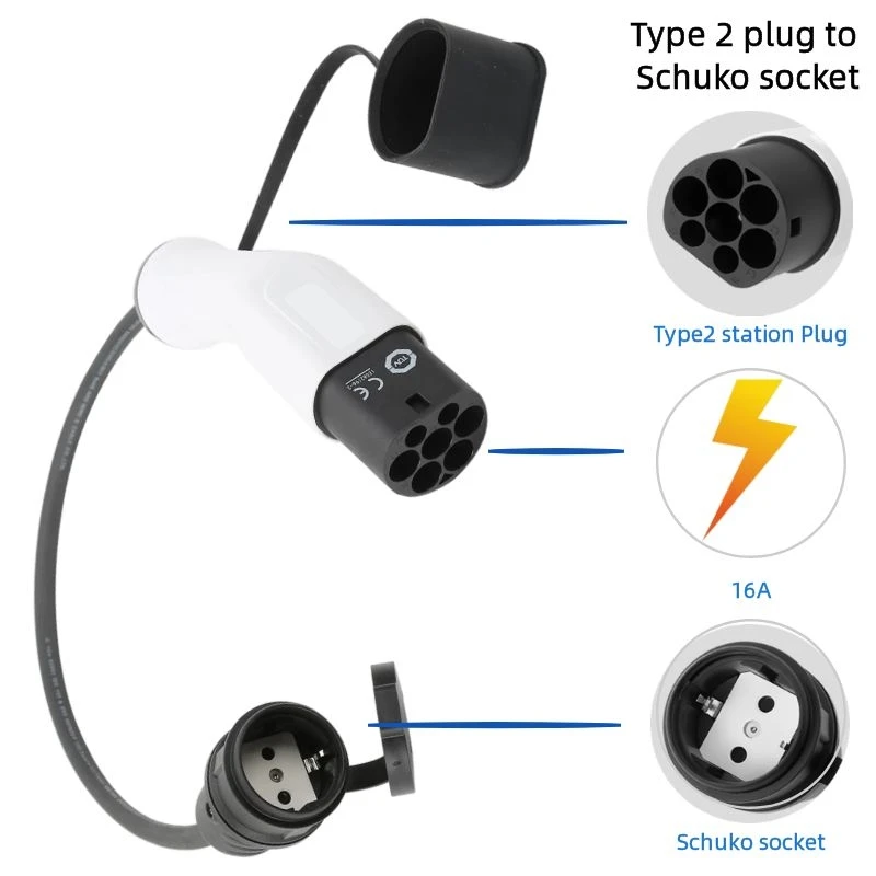Type2 to Schuko EV charging adapter Electrical Car 16A Type 2 Charging Side Plug to Schuko ...