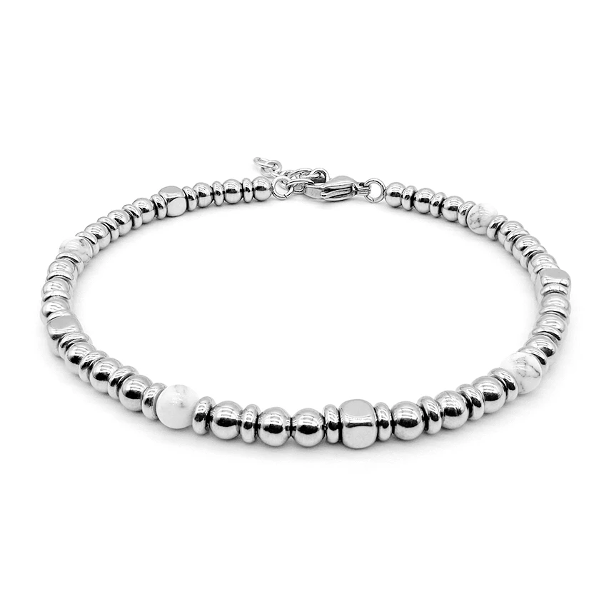 Runda Men's Bracelet Stainless Steel with White Natural Stone 3mm ...