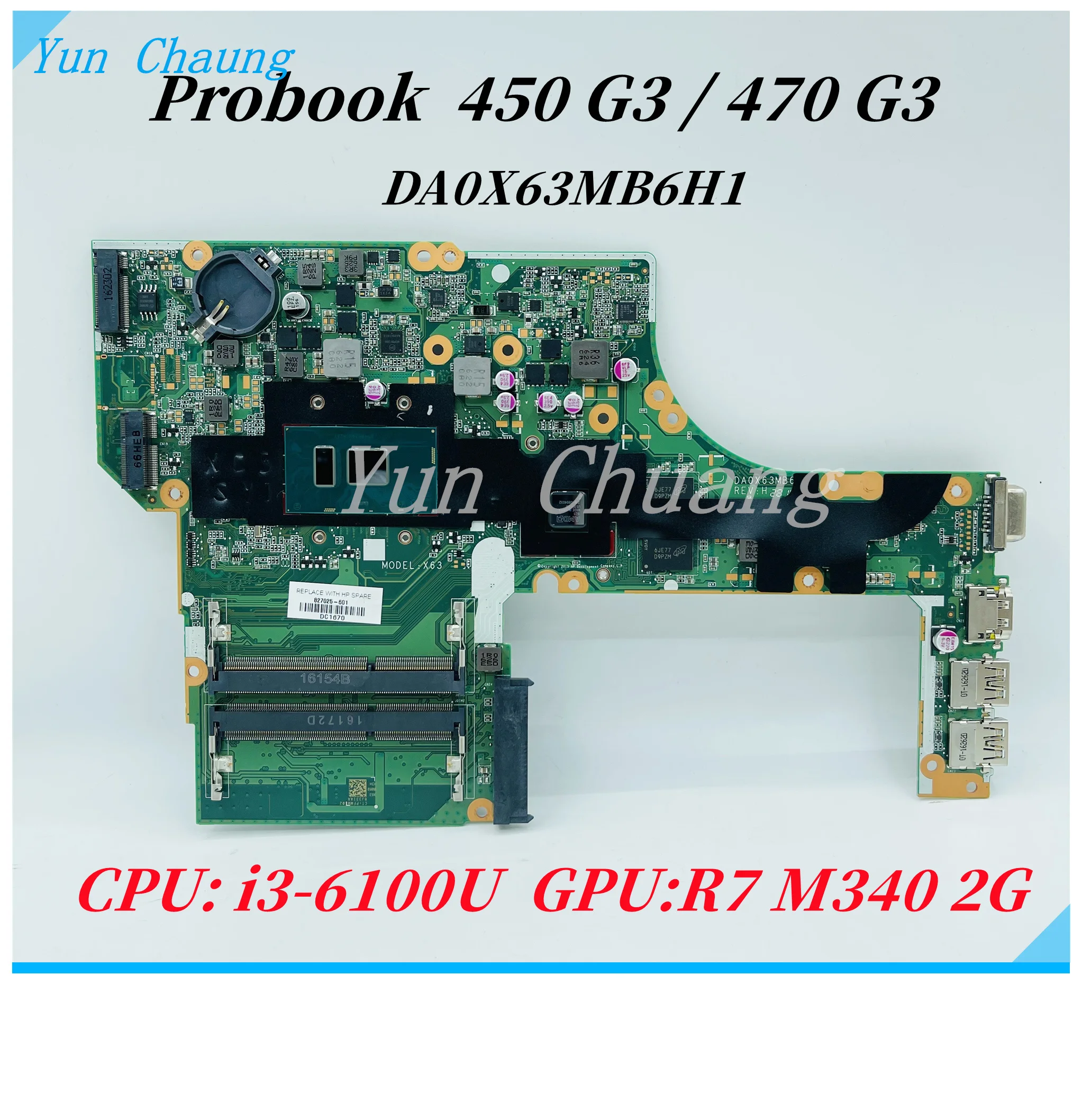 DA0X63MB6H1 827024-001 827024-601 For HP Probook 450 G3 470 G3 Laptop ...