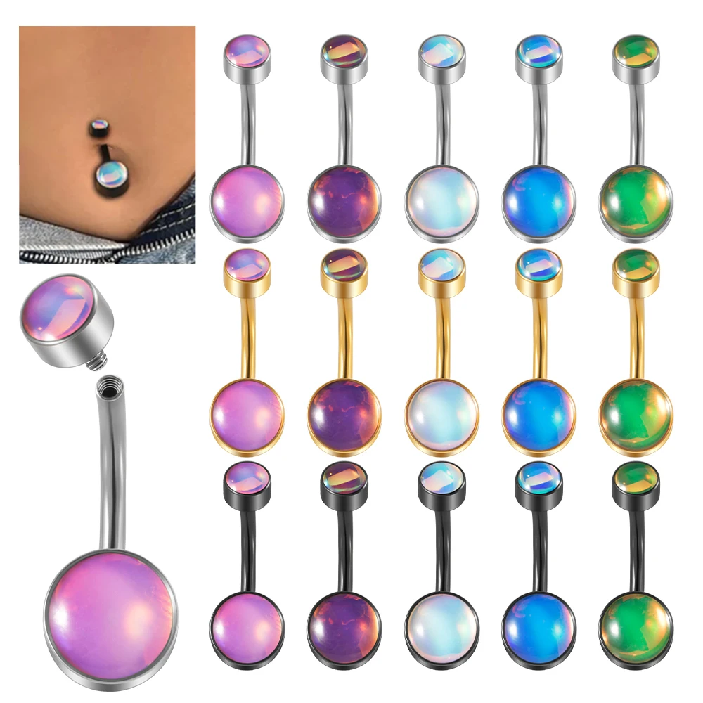 1PC Surgical Steel Flash Film Belly Button Ring 14G Internally Threaded ...