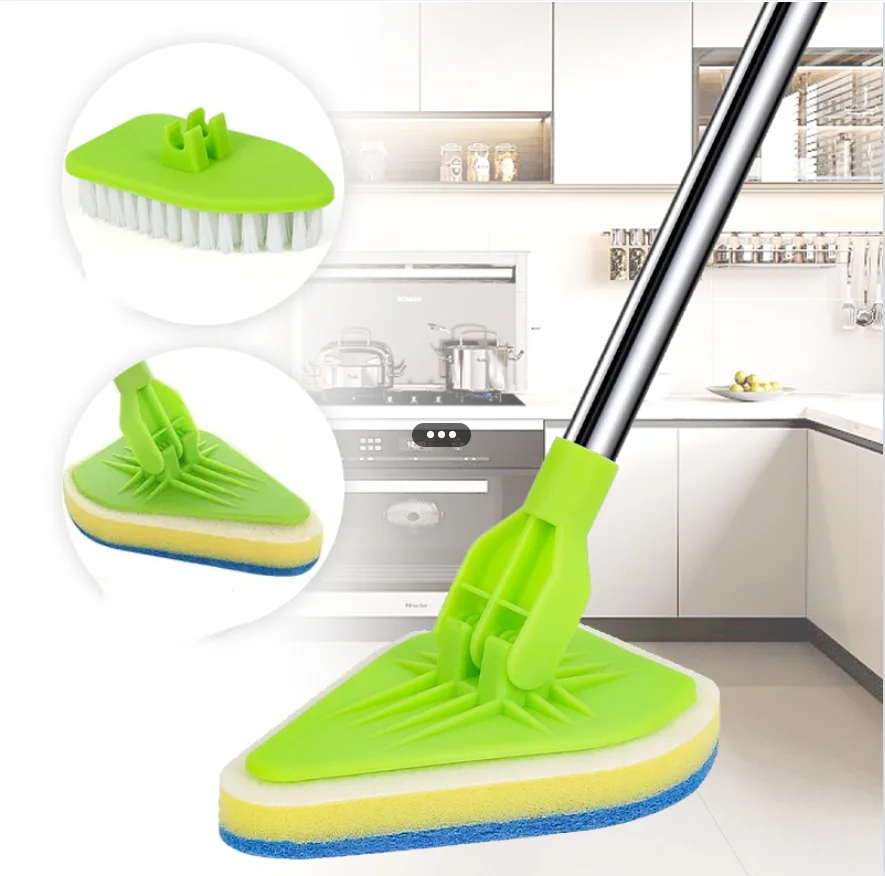 Extendable-Tile-Floor-Cleaning-Tool-Long-Handle-Triangle-Sponge-Brush ...