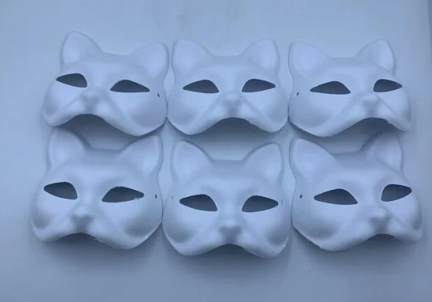 6pcs-Diy-Mask-White-Embryo-Plasma-Cat-Mask-Paintable-Halloween-Mask ...