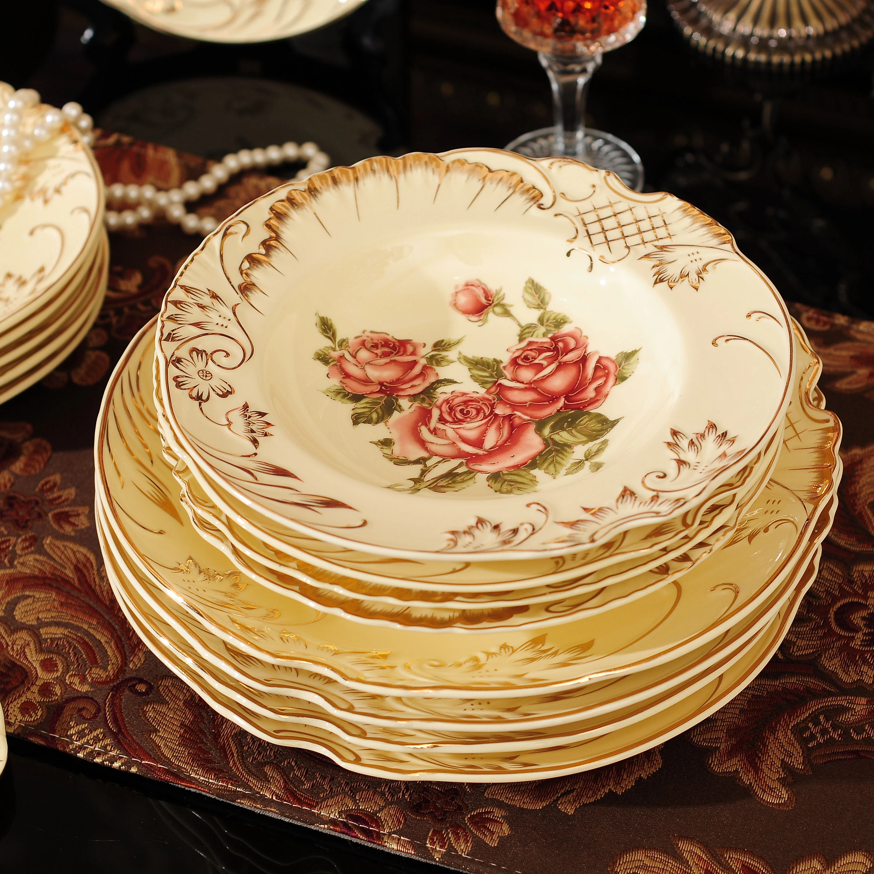 European Style Ceramic Tableware Gold-plated Edge Household Ceramic ...