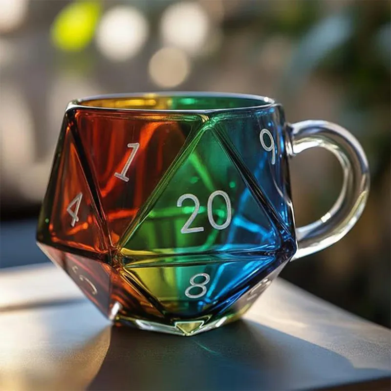 Rainbow D20 Dice Mug Beer Glass Large Capacity 350ml Glass Transparent ...