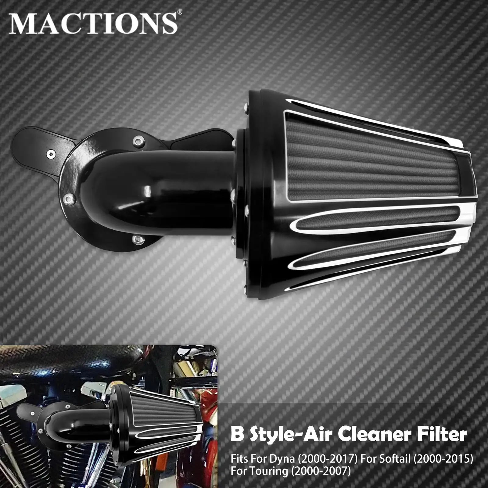 Motorcycle Air Cleaner Filter System Intake Kit Black For Harley ...