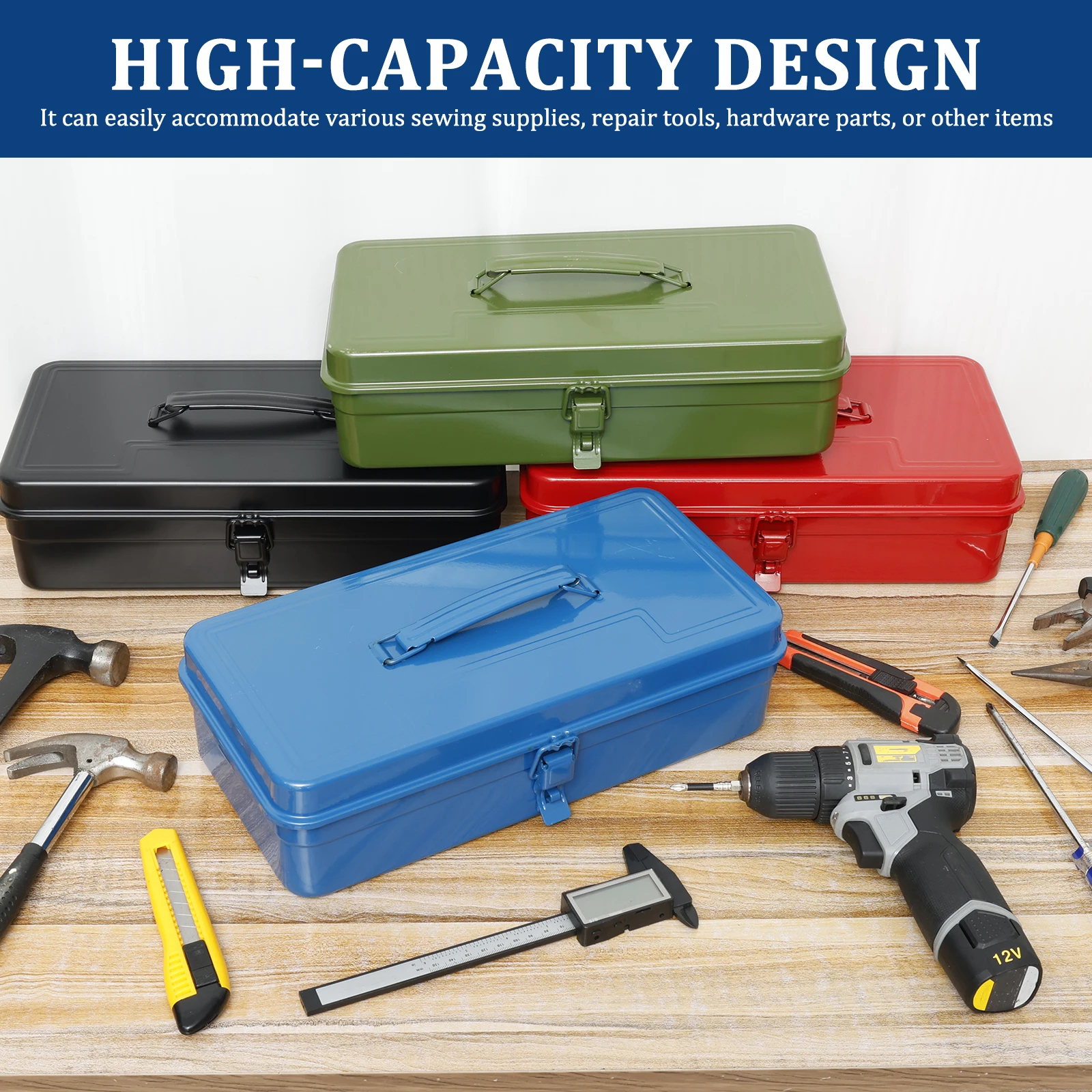 Iron Tool Box Portable Tool Chest with Metal Latch Closure and Handle ...