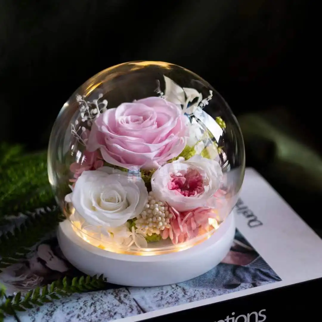 Luz-LED-Rosa-eterna-para-decoraci-n-de-boda-flor-preservada-en-cubierta ...