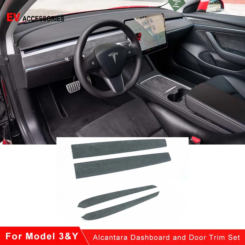 Real-Black-Alcantara-Trims-For-Tesla-Model-3-Y-Interior-Decoration ...