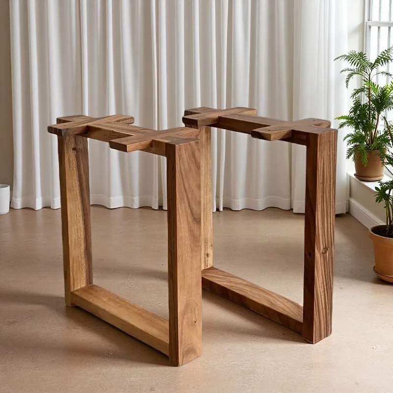 Walnut Wood Table Base Support Dining Desk Square Frame Natural Wooden ...
