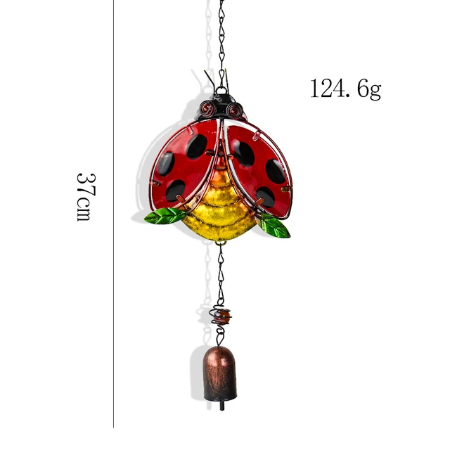 Iron Glass Ladybug Wind Chime Pendant Creative Metal Painted Bell ...