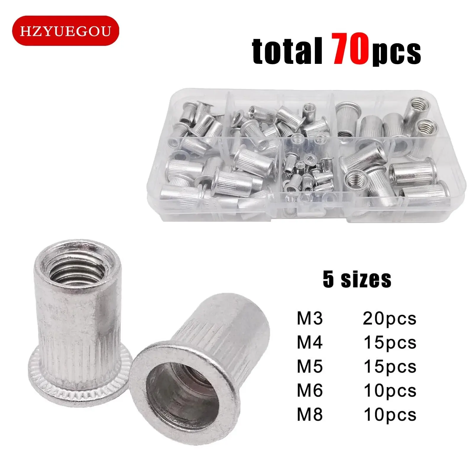 70-Stks-doos-Aluminium-Insert-Klinknagel-Moer-Rivnut-Nutsert-Mix-M3-M4 ...