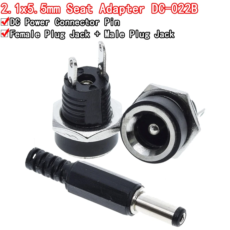 10PCS-5Pair-DC-Power-Connector-pin-2-1x5-5mm-Female-Plug-Jack-Male-Plug ...