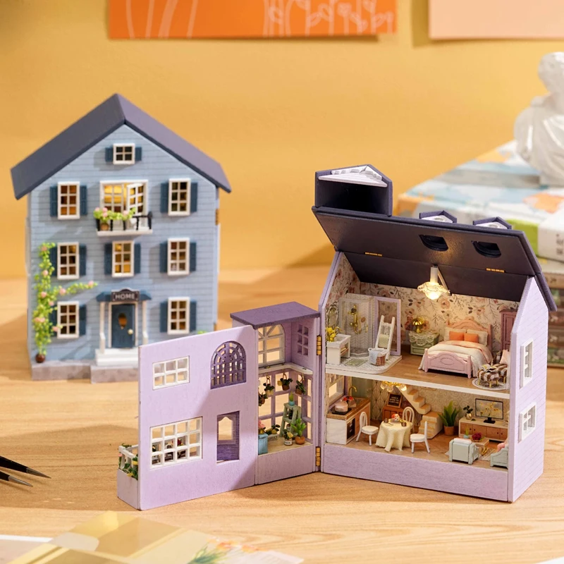 New Diy Wooden Miniature Building Kit Doll Houses With Furniture Light ...