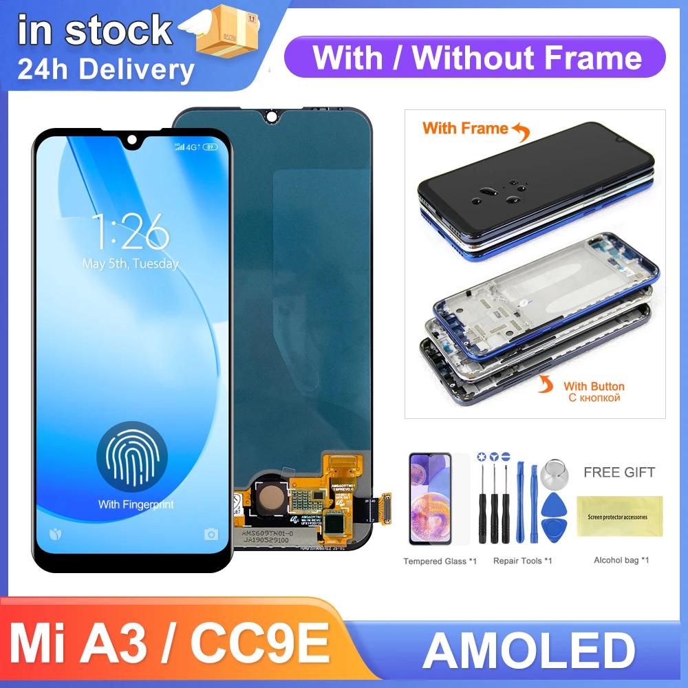 Tela-Super-AMOLED-para-Xiaomi-Mi-A3-M1906F9SH-M1906F9SI-Display-LCD-Touch-Screen-Digitador ...