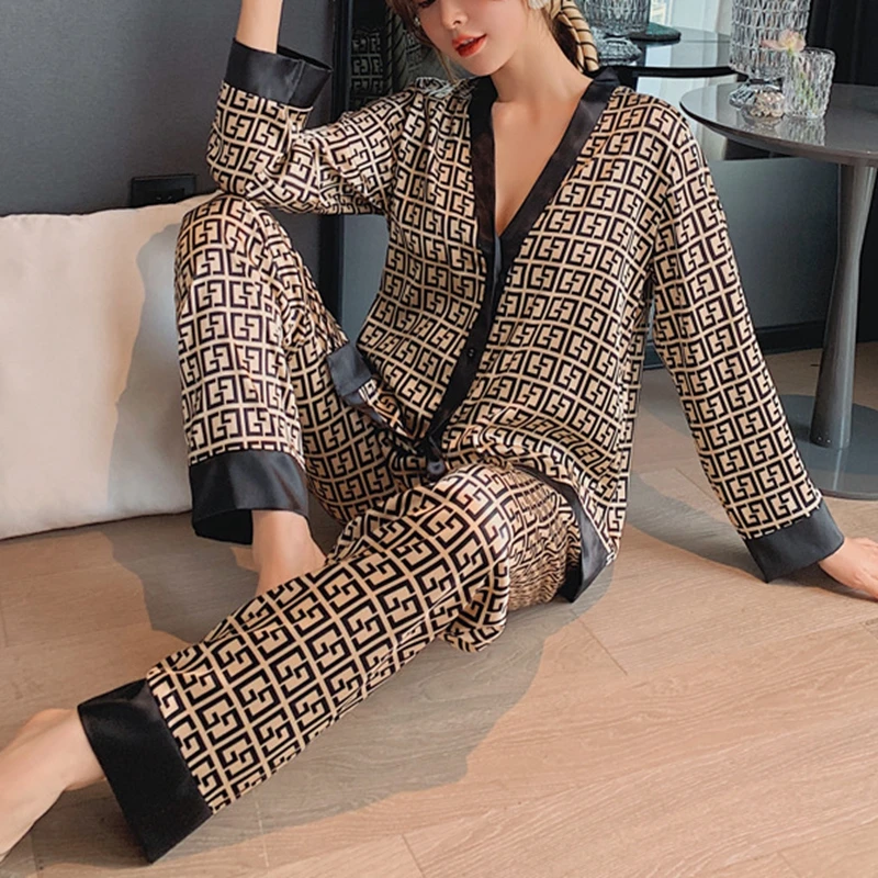 Conjunto-de-pijama-de-seda-satinada-para-mujer-ropa-de-dormir-Sexy-de ...