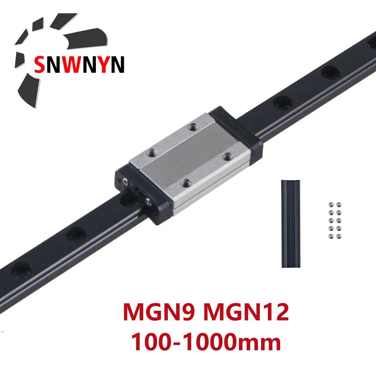 1pcs MGN MGN9 MGN12 Miniature Linear Guide Rail 100-1000mm + 1pcs MGN H/C Black Slide Carriage ...