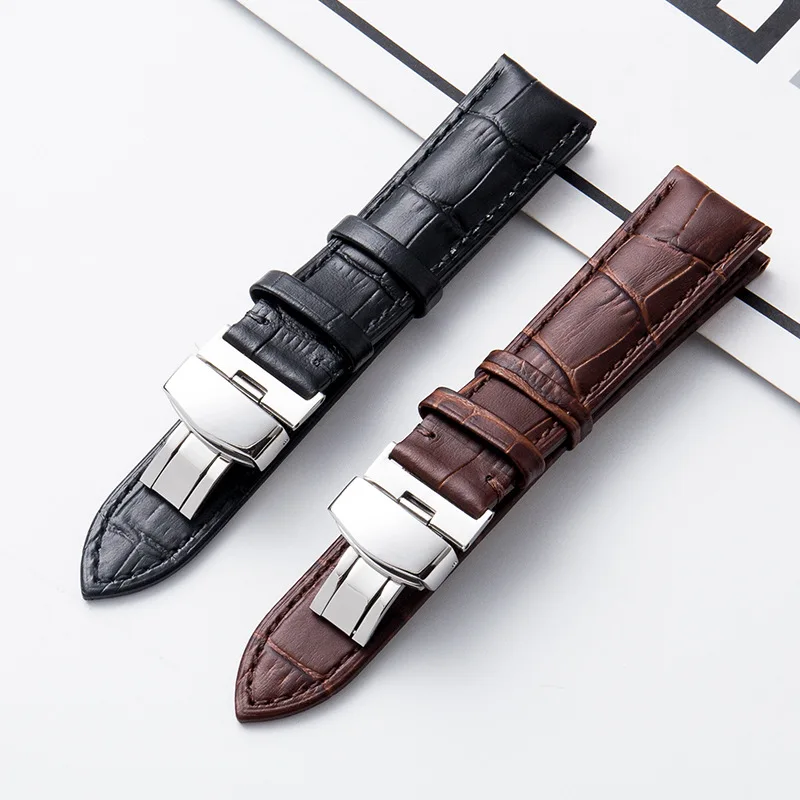 Business Casual Black Brown Genuine Calfskin Leather Watch band Strap ...