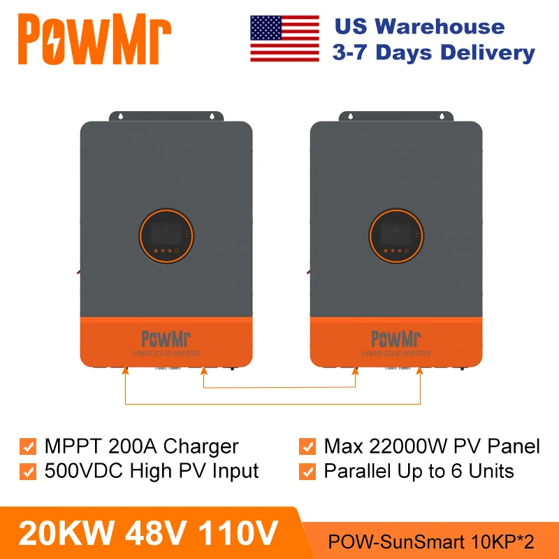 PowMr 20KW Split Phase Inverter 48V 110V 220V Hybrid Solar Inverter Dual MPPT Dual Output On ...