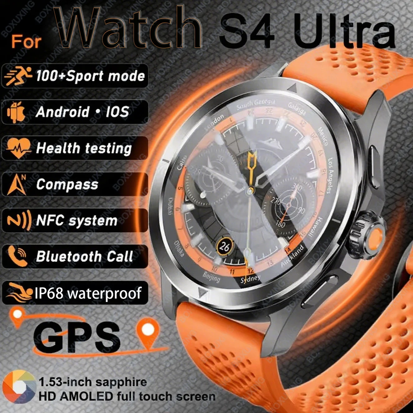 Smart Watch Men For S4 Ultra AMOLED Outdoor Sport NFC GPS Track Heart ...