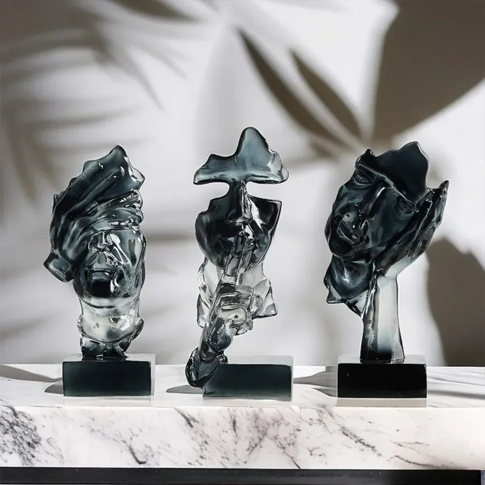 Set of 3 Translucent Face Figurines – See No Evil, Hear No Evil, Speak ...