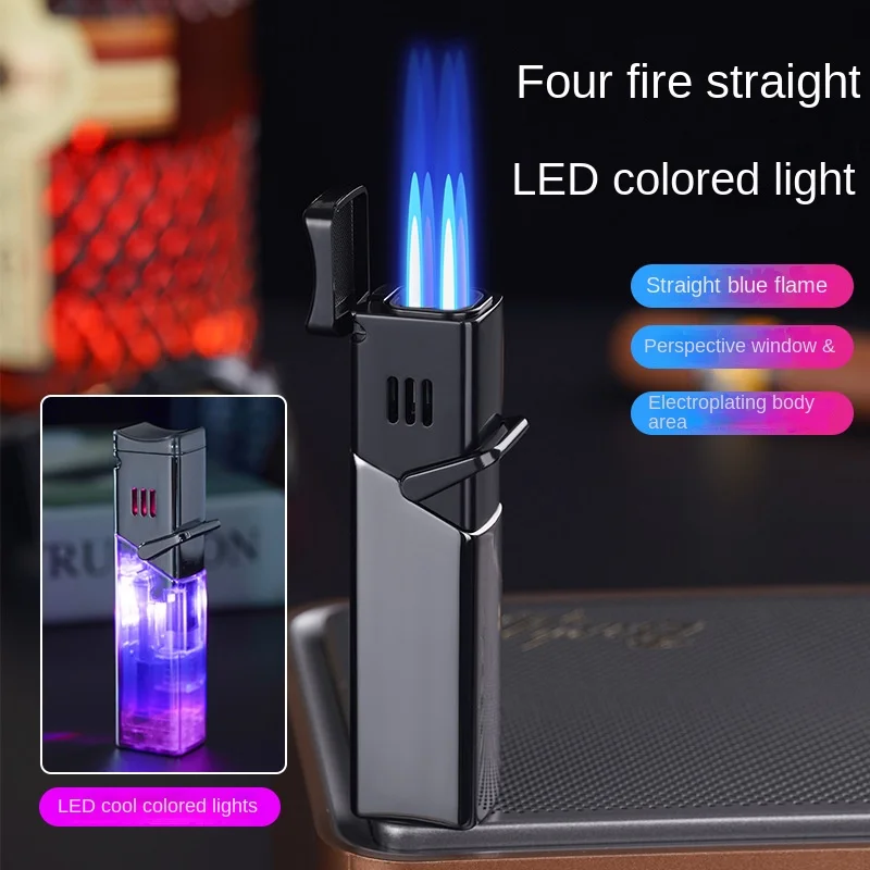 Metal-Windproof-Cigar-Cigarette-Lighter-Jet-Unusual-Four-Torch-Gas ...