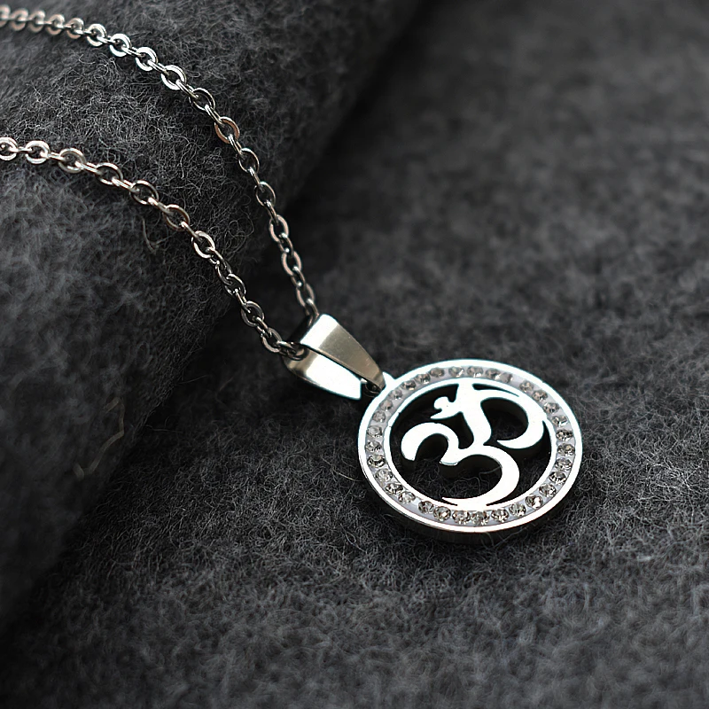 Stainless-Steel-OM-Symbol-Pendant-Necklace-Silver-Color-Pave-CZ-Crystal ...