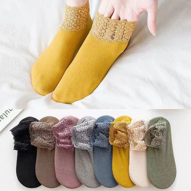 Calcetines-tobilleros-cortos-con-borde-de-encaje-para-mujer-medias-c ...