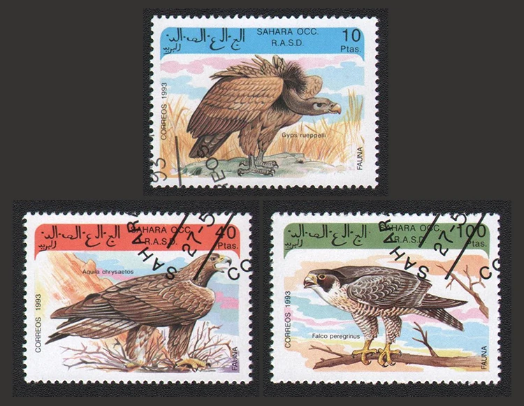 3Pcs-Set-Sahara-Post-Stamps-1993-Raptor-Bird-Eagle-Marked-Postage ...
