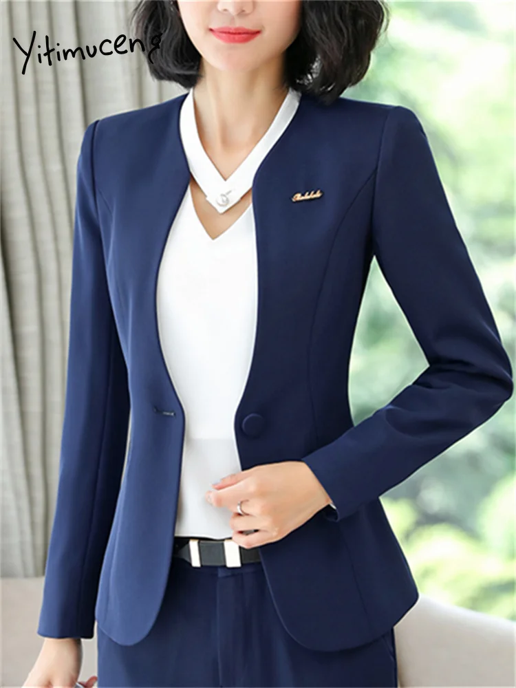 Yitimuceng-Blazer-feminino-com-decote-em-V-jaqueta-vintage-casacos-finos-manga-comprida-bot-o ...