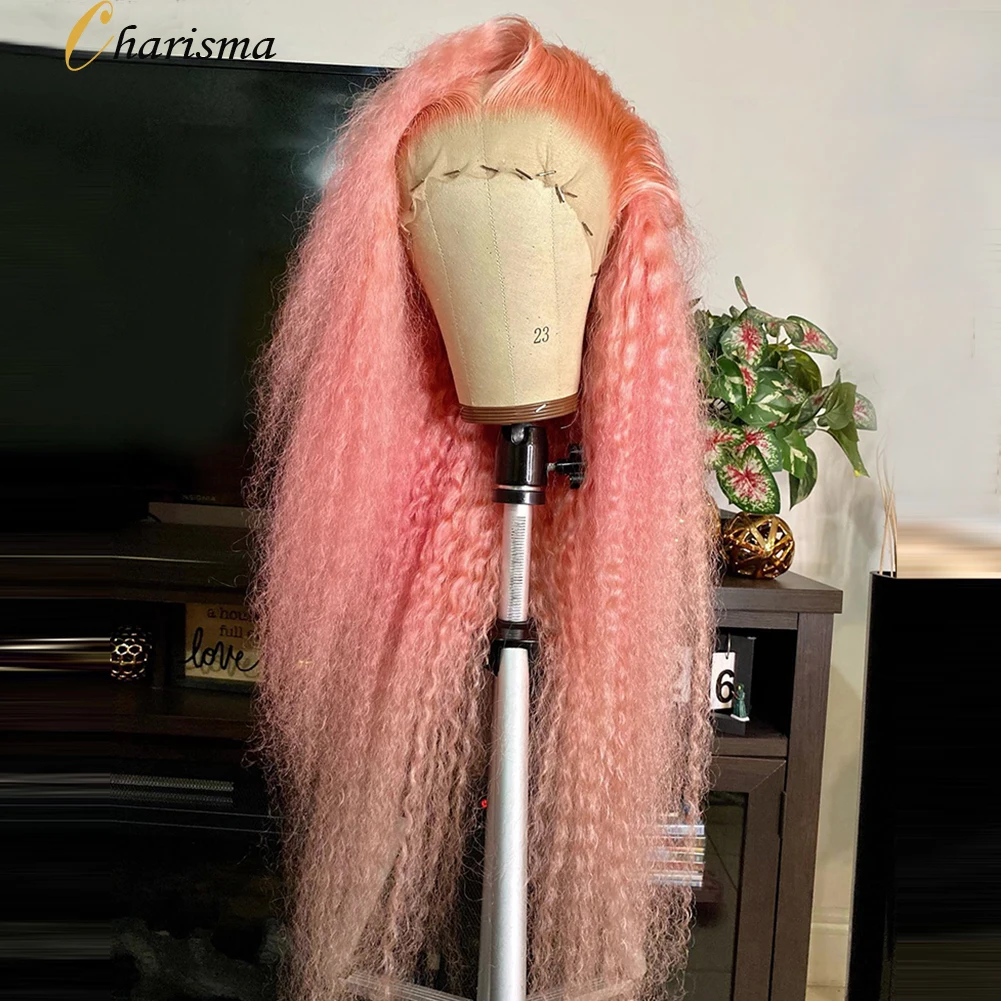 Charisma Synthetic Lace Front Wig 26 Inches Long Afro Curly Pink Wigs ...