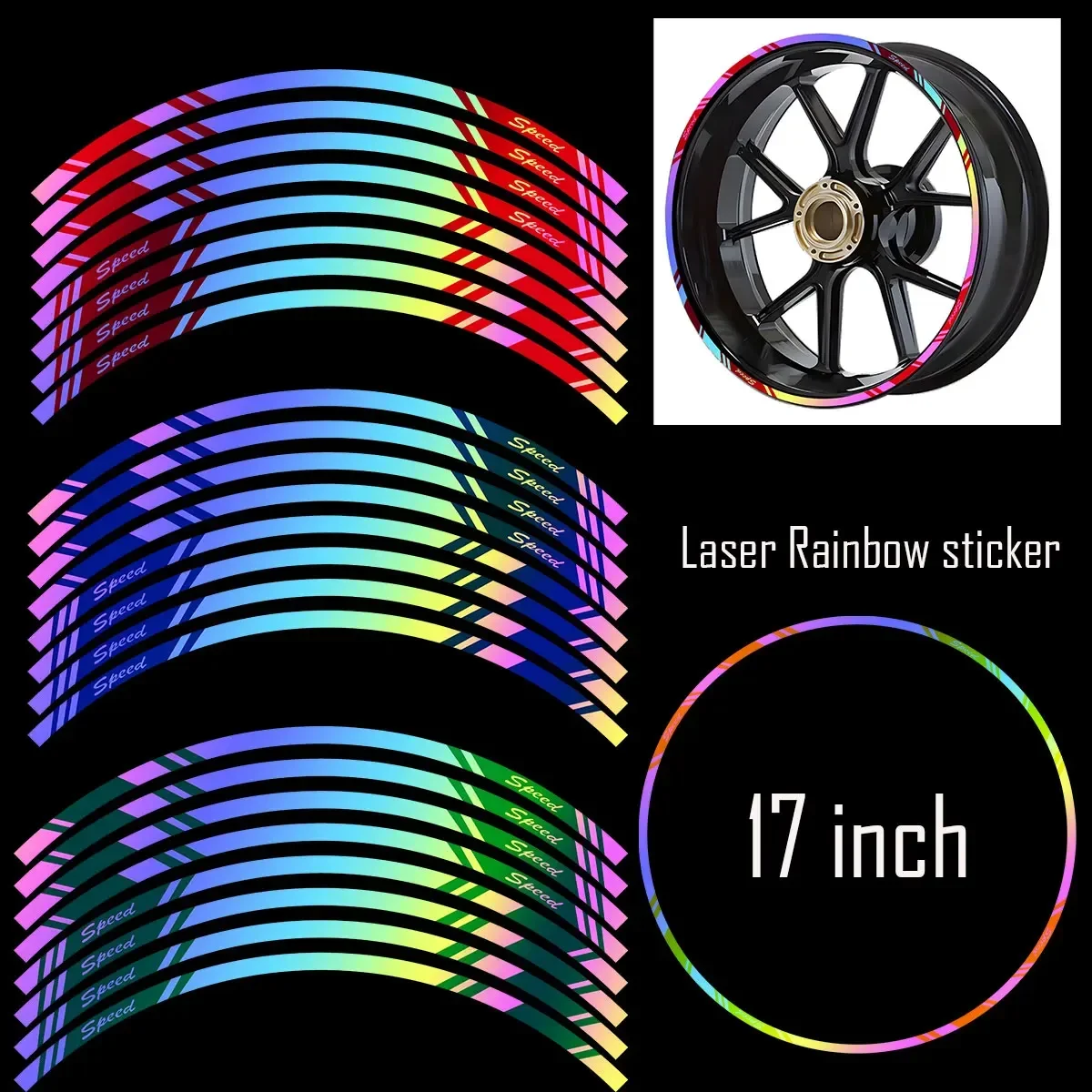 17" Car Styling Strips Rainbow Rim Tape Motocross Bike Motorcycle Wheel ...