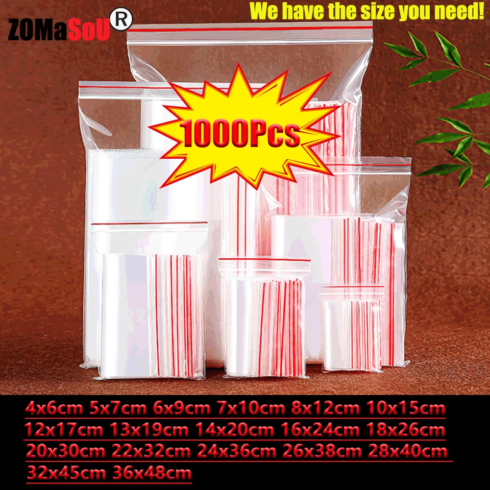 1000-100Pcs-Small-Zip-Lock-Plastic-Bags-Transparent-Bag-Reclosable ...