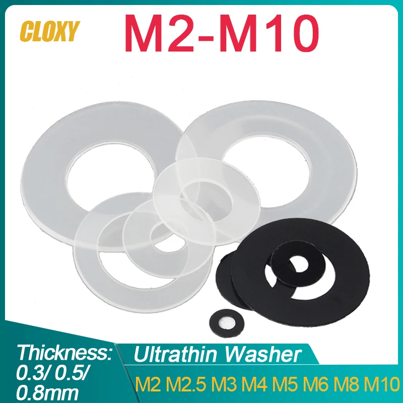 50/ 100pcs 0.3/ 0.5/ 0.8mm Black/ White Plastic Nylon Ultrathin Washer ...