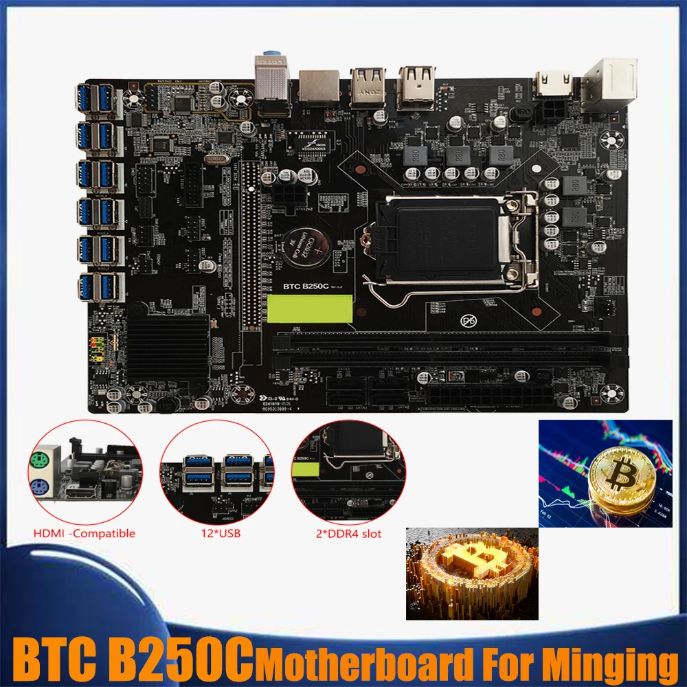 2021 Btc B250c Motherboard Btc Cpu Miner Motherboard Ddr4 12 Pci-e ...