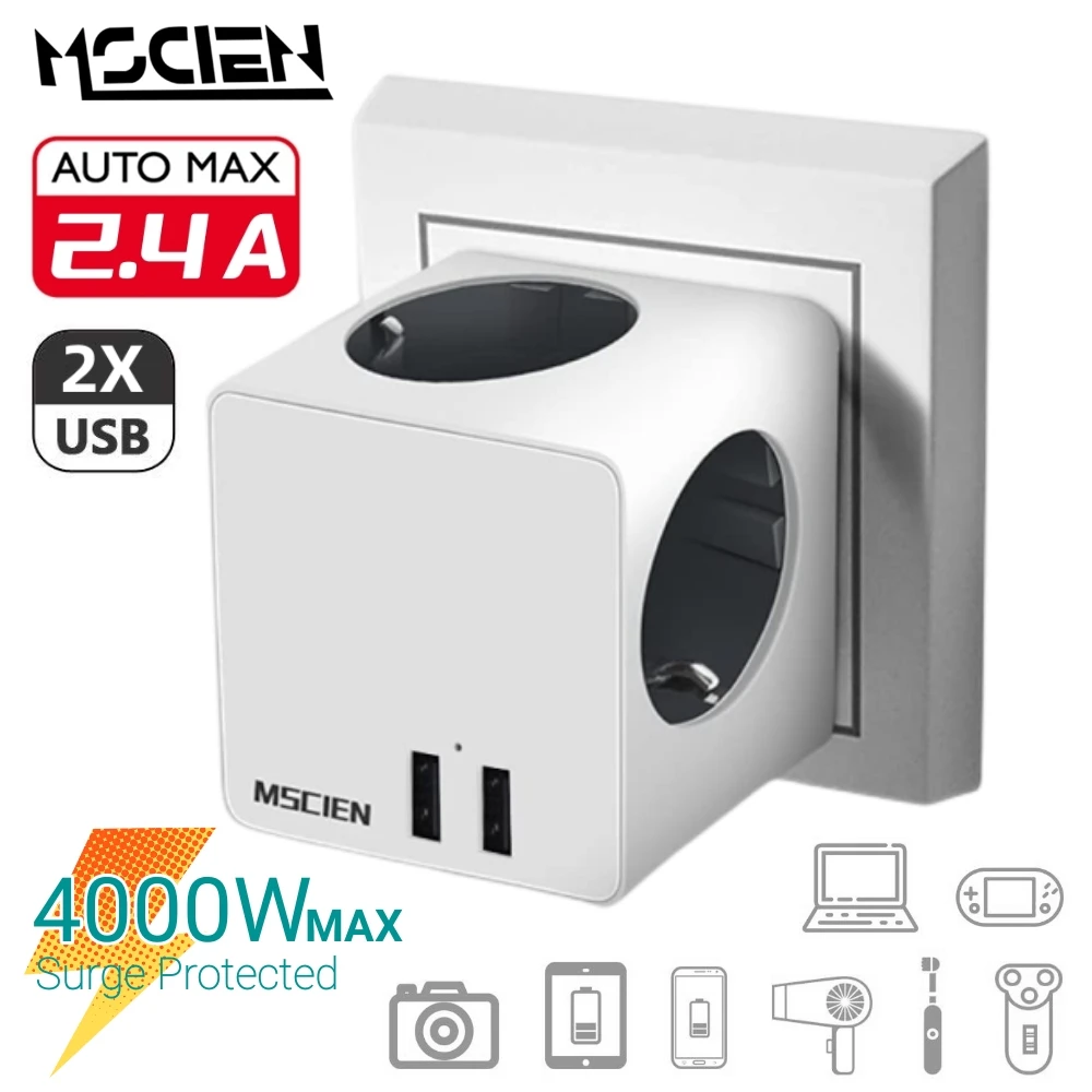 MSCIEN-EU-Plug-Adaptor-Surge-Protected-Cube-Multi-Plug-Extension-Wall ...
