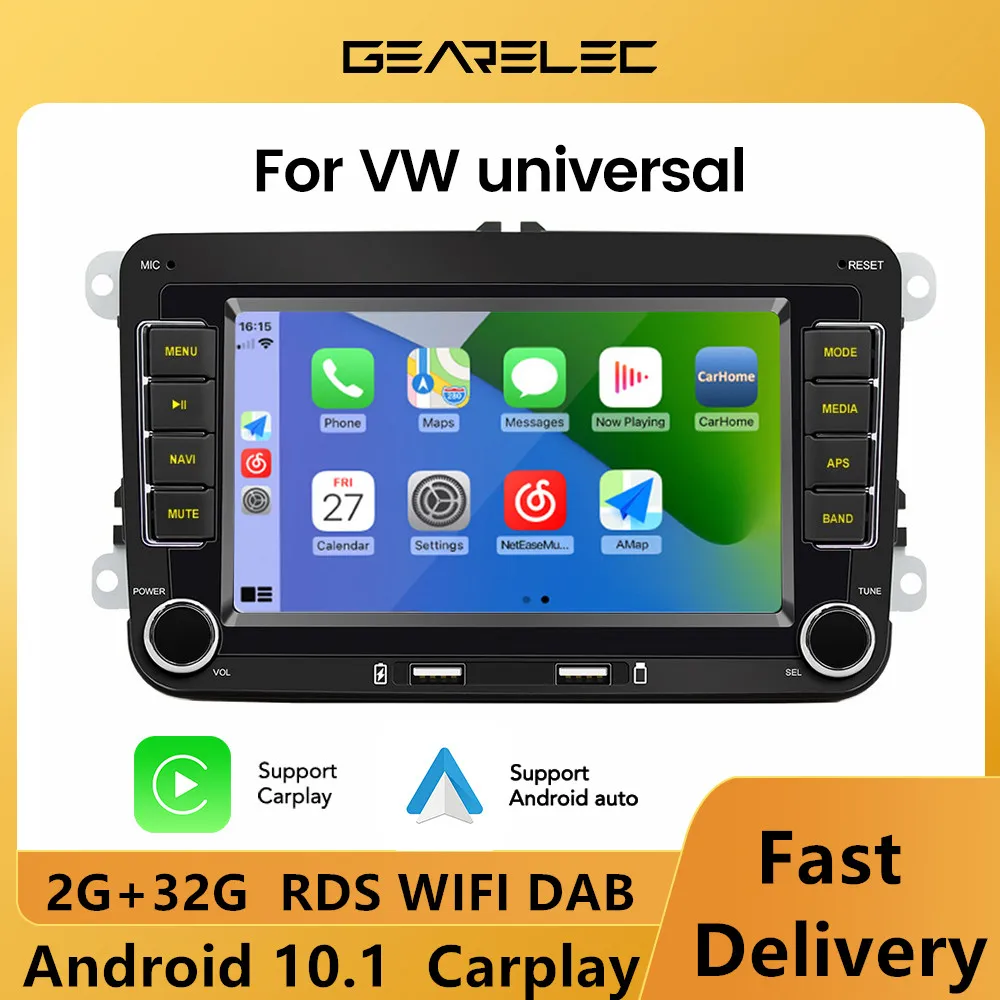 2din Car Radio Android 10.1 Multimedia Player Stereo Gps Navigation Carplay For Vw Tiguan Touran ...
