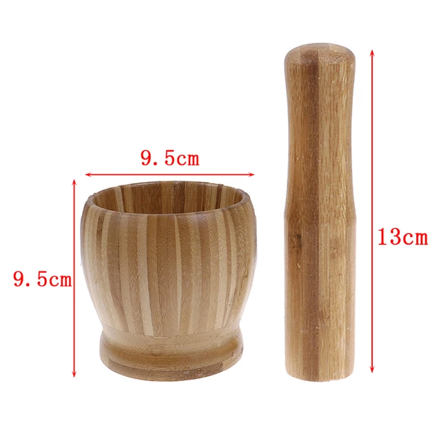 Mill Wooden Mortar And Pestle Set Garlic Pot Grinding Bowl Kitchen ...