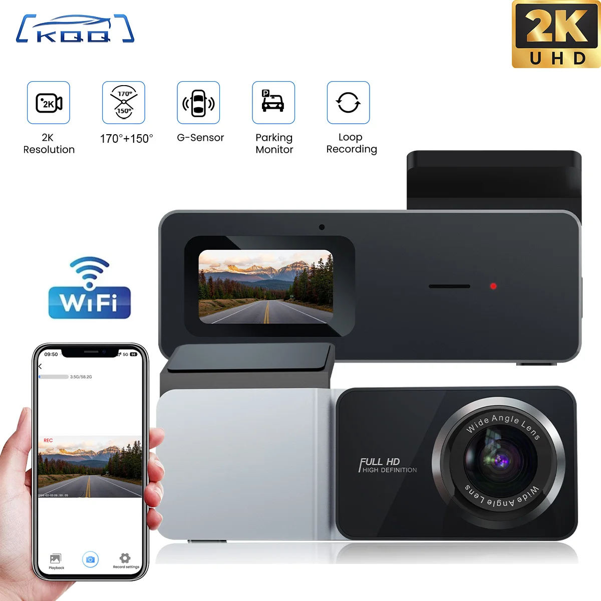 KQQ-2K-Dash-Cam-Front-and-Rear-Dual-Camera-Car-DVR-Night-Vision-Dash ...