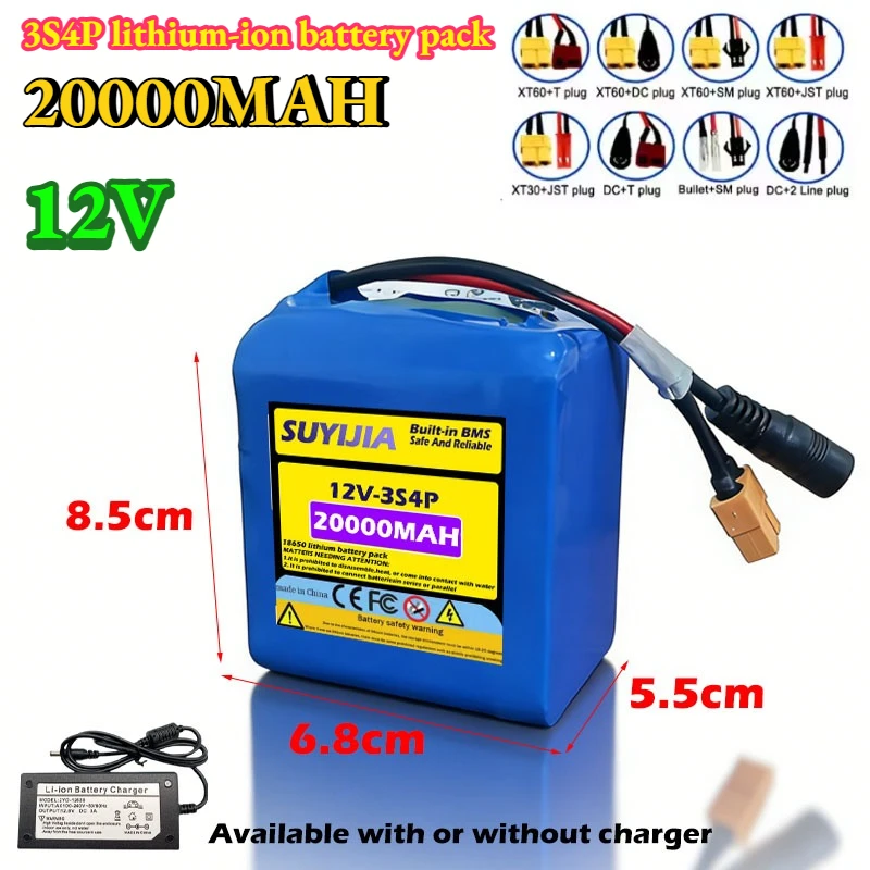 3S4P lithium-ion battery pack 18650 cell 12V 20000MAH with 12.6V 3A ...