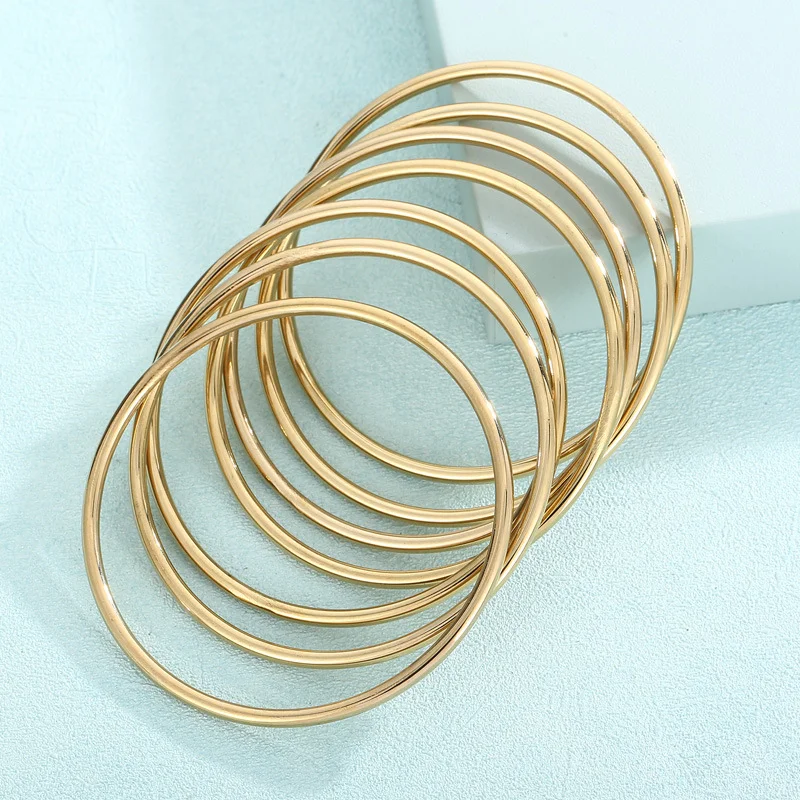 Trendy Wire Round Women's Bracelets Gold Silver Color Stainless Steel ...